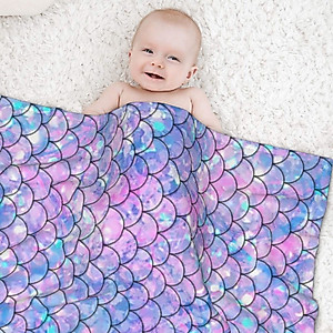 Mermaid Scales Baby Blanket for Girls Soft Plush Throw Blanket for Baby Girl, Toddler Newborn Nursery Bed Blanket Stroller Crib Shower Gift 40x30 Inches
