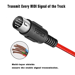 FORE 3.3 Feet 2-Pack Male to Male 5-Pin DIN MIDI Cable Compatible with MIDI Keyboard/Synthesizer/Guitar Multi Effects/Audio Interface/Audio Mixer/Auido Amplifier/External Sound Card/Red