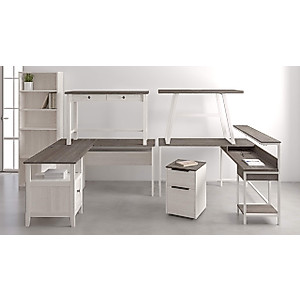 Signature Design by Ashley Dorrinson Modern L-Shaped Home Office Desk, White & Brown