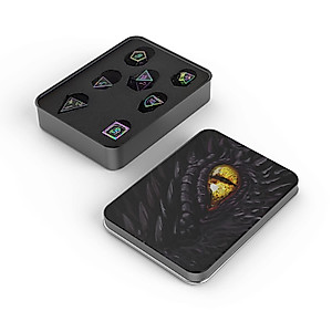 Mental DND Dice Set, D and D Dice Set, Dungeons and Dragons Dice Set with Case, D&D Dice, Dice DND, D4, D6, D8, D10, D12, D20 (Black)