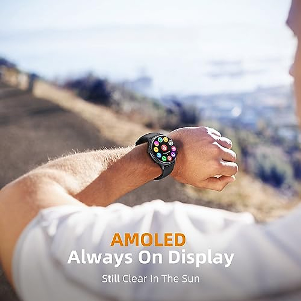 Smart Watch for Men Answer Make Call AMOLED Always-on Display Smartwatch for Android and iOS Phones 100+ Sports Modes Fitness Activity Tracking Heart Rate Blood Oxygen Sleep Monitor Pedometer