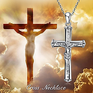 POPLYKE Crucifix Necklace for Men 925 Sterling Silver Jesus Cross Necklace for Women Philippians 4:13 I Can Do All The Things Inspirational Necklace Christian Jewelry for Men 20+2''