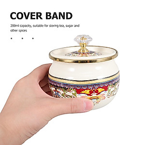 HOLIDYOYO Kitchen Enamel Stockpot with Lid, 280ml Retro Cooking Pot, Stew Bean Simmer Pot, Soup Pot Candy Cookie Jar Container for Induction Cookers, Gas Stove