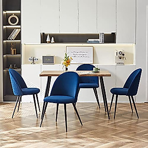 Homedot Dining Chair Set of 4 Simple Design Home Chair Armless Living Chair for Dining Table,Upholstered Chair Velvet Comfortable Bedroom Chair with Stainless Metal Legs for Unisex,Navy Blue