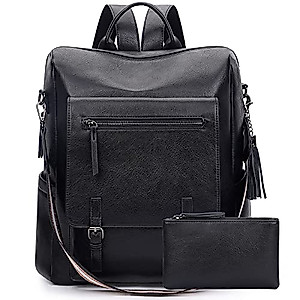 Caitina Backpack Purse for Women Leather Backpack Purse Travel Backpack Fashion Designer Ladies Shoulder Bags With Wristlets(Black)