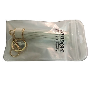 ZOONAI Women Leather Tassels Keychain Car Circle Key Rings Gift Bag Hanging Buckle (White)