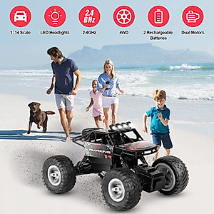 HENEROAR RC Cars,1:14 Scale All Terrain Remote Control Car, 4WD 2.4GHz Off Road Monster Vehicle RC Truck Crawler with Dual Motors, 2 Rechargeable Batteries for 90 Min Play, Toy Gift for Boys Girls