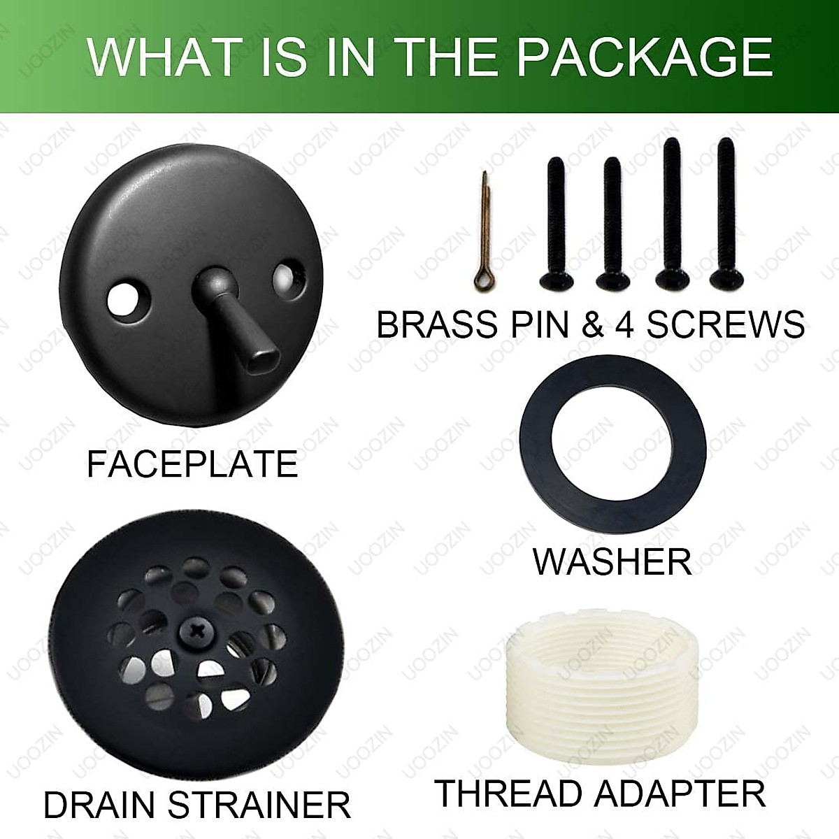 Trip Lever Trim kit for Bathtub Drain Stopper with Bath tub Overflow Cover Two Hole faceplate Replacement Strainer and Screw Matte Black