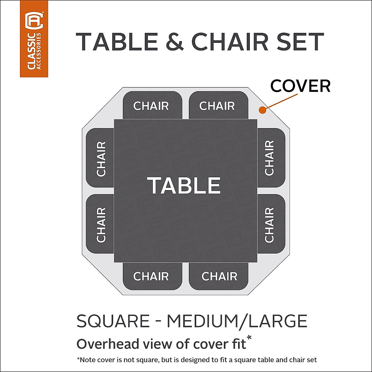 Classic Accessories Ravenna Water-Resistant 86 Inch Square Patio Table & Chair Set Cover