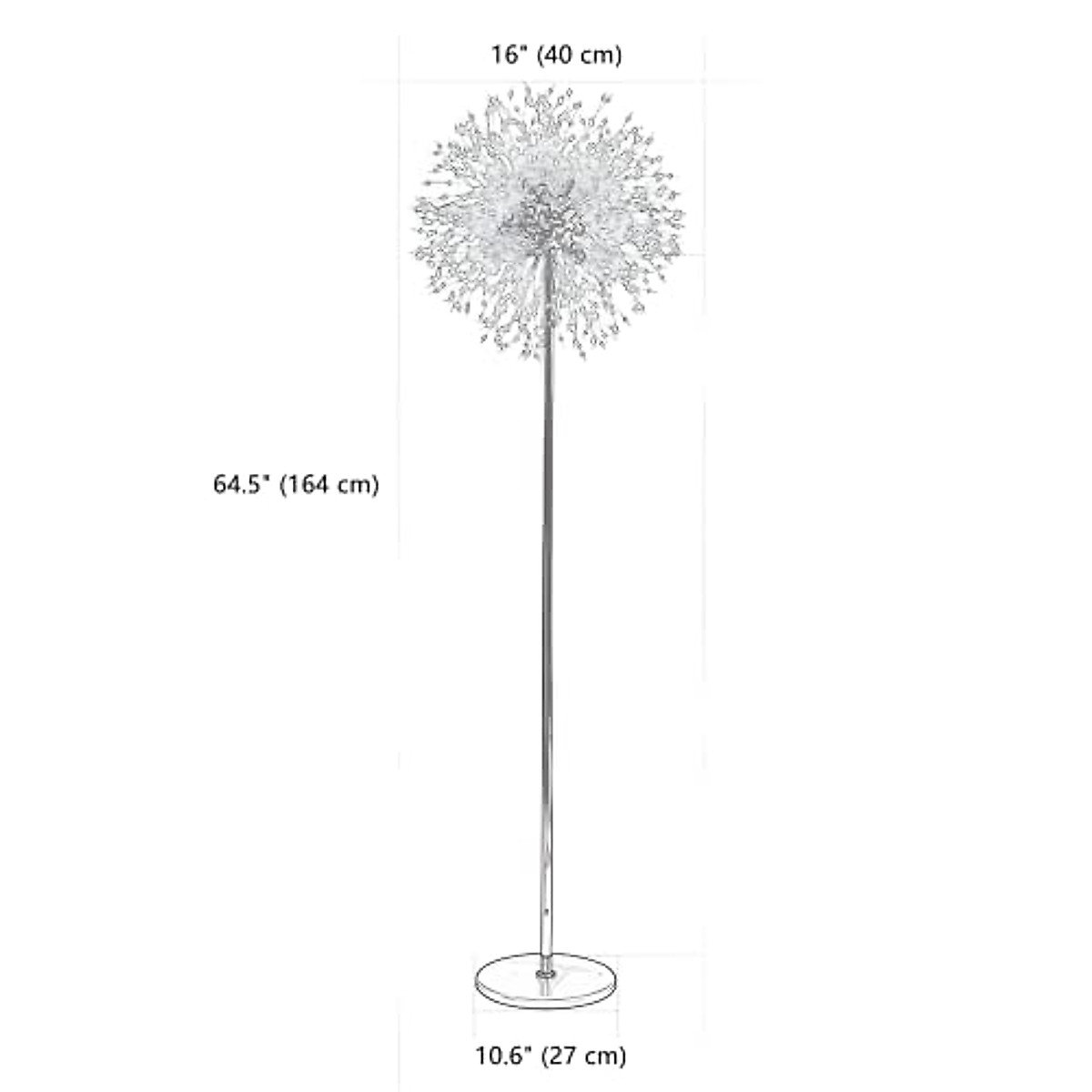 Modern Crystal Floor Lamp, BIGMAII Starburst Firework Floor Lights Sputnik Dandelion LED Standing Lamp 8 Lights with Marble Base in Silver for Living Room Bedroom, 64.5"