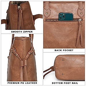 Tote Bag for Women Brown Ladies Designer Purses and Handbags Vegan Leather Top Handle Shoulder Satchel Hobo Bag with Coin Purse, 2PCS Set MWC2-087BR