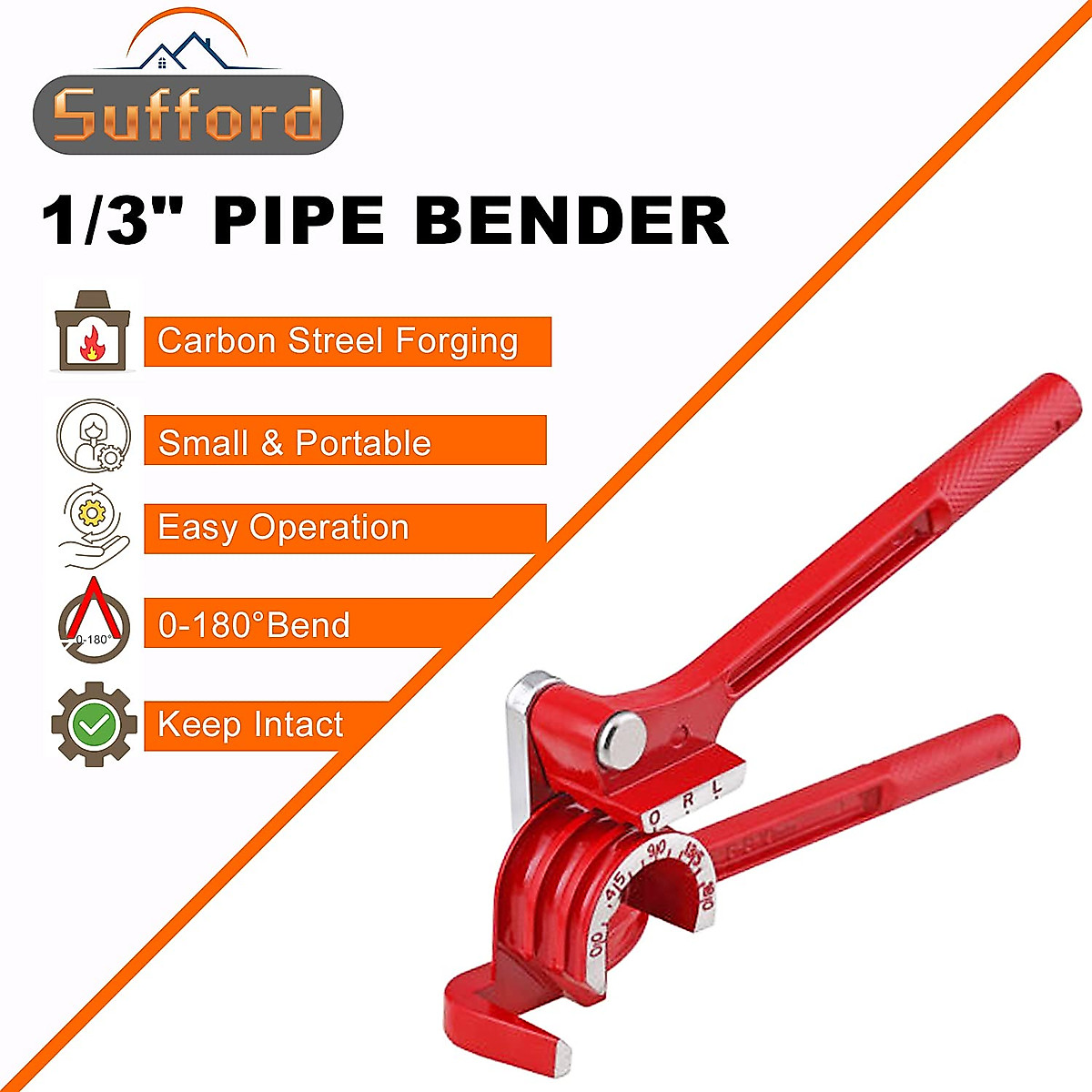 Sufford 180 Degree Tubing Bender 3-in-1 Heavy Duty Tube Bender Brake Line Bending Tool For 6,8,10mm Tubes Stainless Steel Red