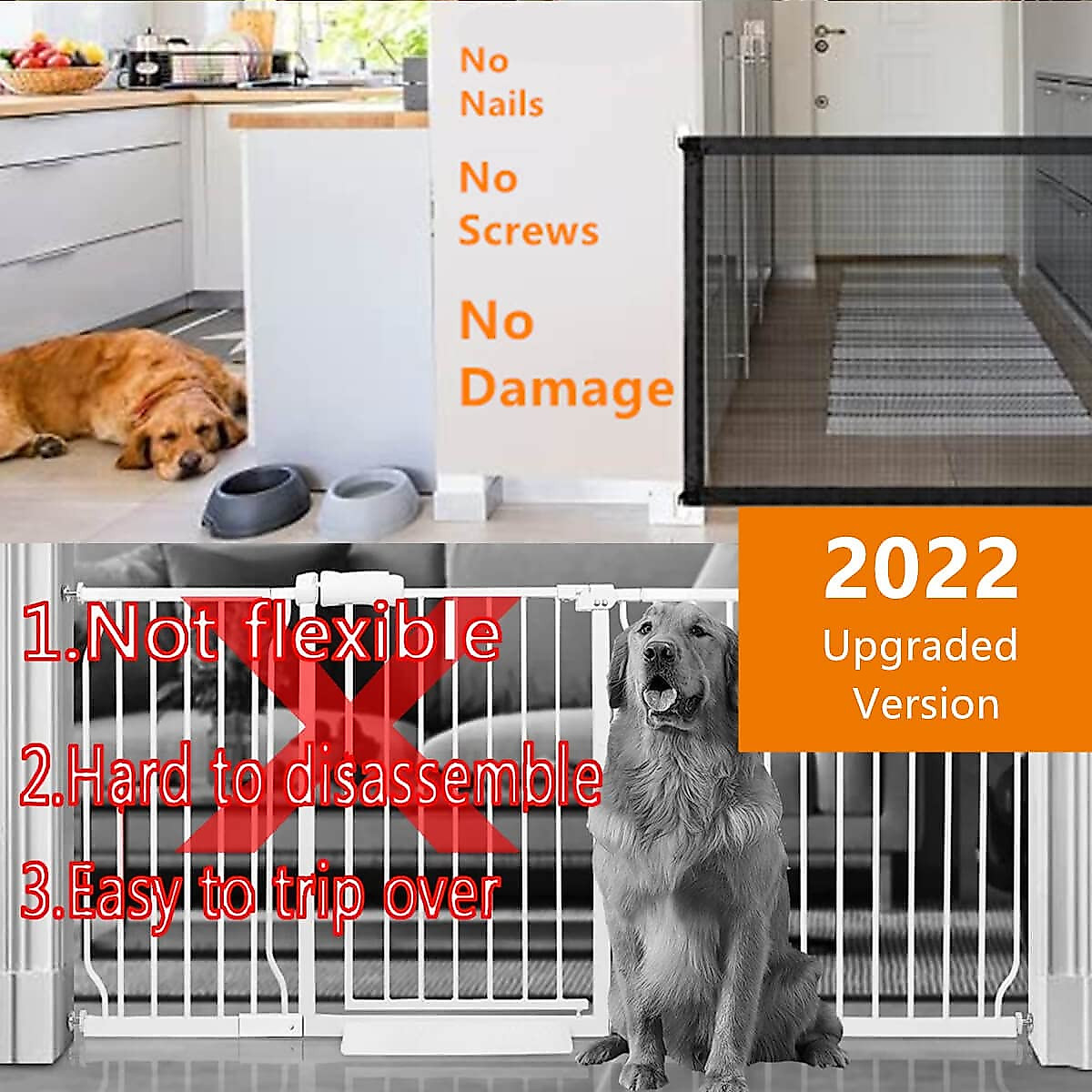 Baby Gates for Stairs No Drilling - 43.3" W x 28.3" H Portable Retractable Mesh Folding Baby Gate Pet Gate Puppy Gate Dog Gate Baby Gate for The House