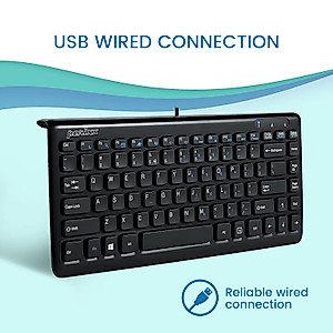 Perixx PERIBOARD-407B US, Wired USB Mini Keyboard with 11 Hot Keys - Glossy Black - US English Layout