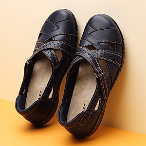 TERRIKAT Women's Casual Navy Loafers Cute Slip On Comfort Walking Flats Leather Driving Moccasins Fashion Closed Toe Boat Shoes 8.5 M US 1308-Lan8.5