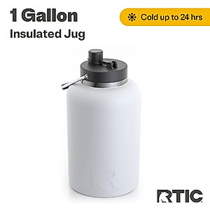 RTIC Jug with Handle, One Gallon, White Matte, Large Double Vacuum Insulated Water Bottle, Stainless Steel Thermos for Hot & Cold Drinks, Sweat Proof, Great for Travel, Hiking & Camping