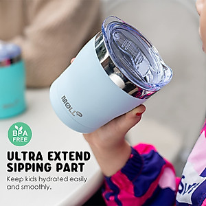 Mollcity Kids Cup with Straws and Lids- 9 oz Stainless Steel Double Wall Insulated Tumbler for Kids Spill Proof Smoothie Cup, BPA Free(Sky Blue)