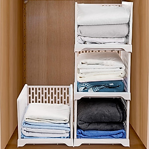 AVLA 4 Pack Stackable Plastic Storage Basket, Plastic Foldable Closet Organizer Storage Bins, Wardrobe Storage Box Clothes Drawer Shelf Container for Cupboard Bedroom Dorm Bathroom Kitchen Office