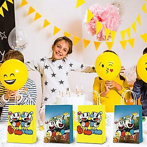 leiquyeah 16pcs Cup Head TV Show Party Favor Bags, Cartoon Theme Birthday Paper Gift Bags with Handles for Decorations Goody Treat Candy (023)
