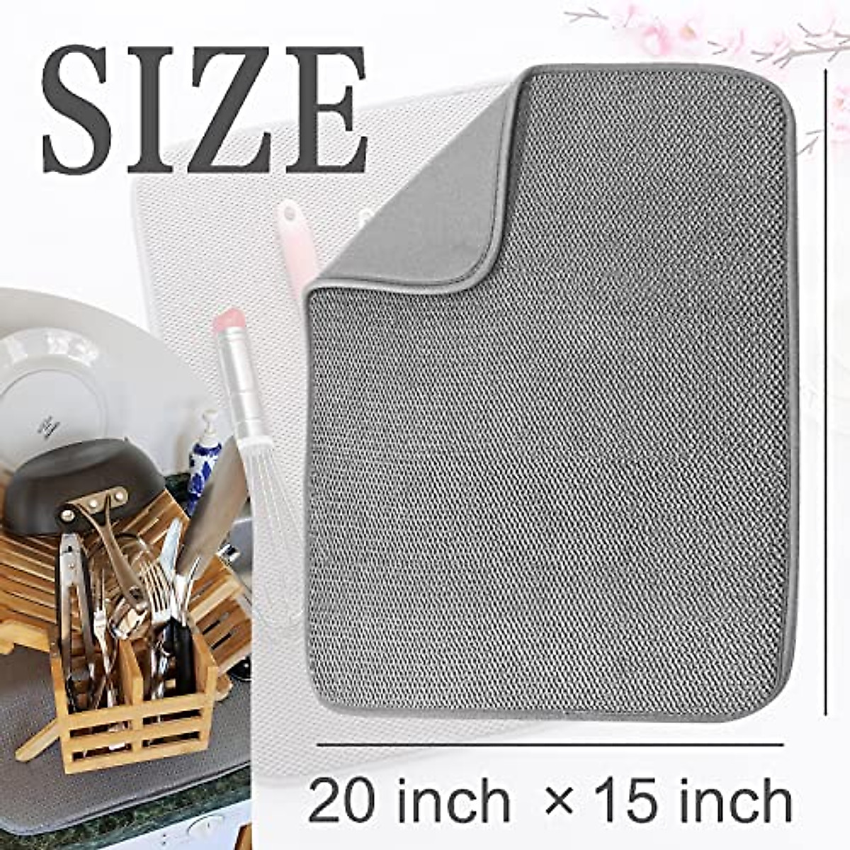 2 Pack Microfiber Dish Drying Mat,Absorbent Dish Drainer Kitchen Counter,Super Absorbent Dish Drying Pads 20×15 Inch Grey