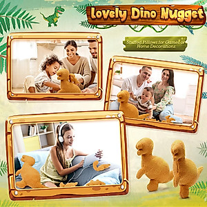 RoundFunny 5 Pcs Dinosaur Nugget Plush Pillow Set, 16 Inch Large Chicken Nugget Plush with 4 Dino Plush Toys Soft Dinosaur Chicken Nuggets Pillow for Girls Boys Birthday Dinosaur Theme Party