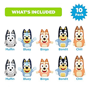 Bluey Bath Finger Puppets, 10 Pc - Party Favors, Educational, Bath Toys, Story Time, Beach Toys, Playtime, Stocking Stuffer