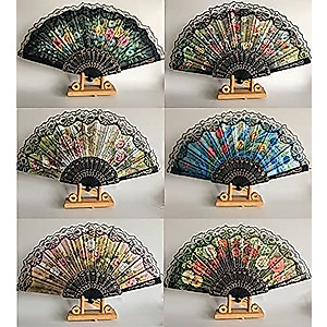 HUNANBANG 1 Dozen 12 Pieces Folding Hand Fans Church Wedding Gift, Party Favors, DIY Decoration Gift Size9 Wholesale 12pack (Flower)