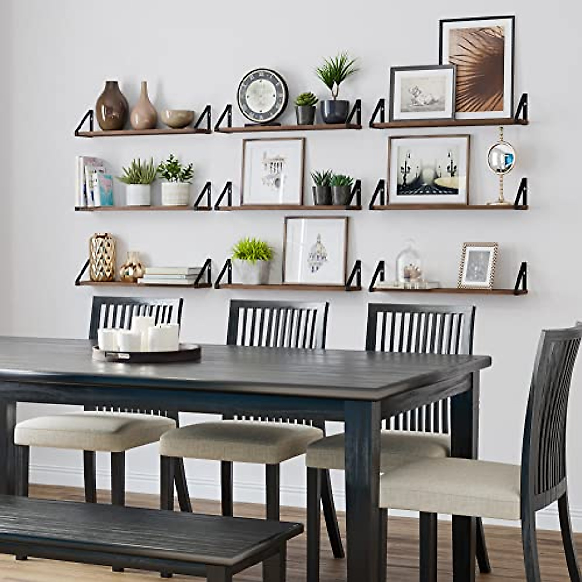 Wallniture Ponza Floating Shelves, Bookshelf for Living Room Decor, Kitchen Organization, Wall Shelves, Dining Room & Office Wall Decor, Walnut 24"x4.5" Set of 9