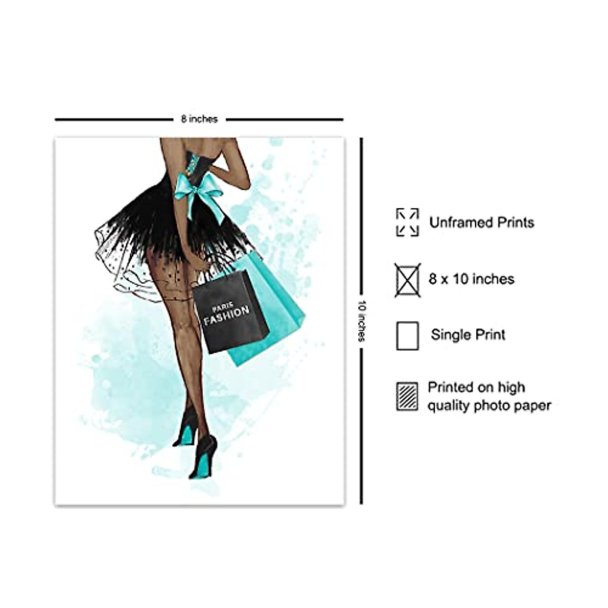 Light Blue Fashion Designer Wall Art - Black Woman, African American Women, Teens, Girls Bedroom - High Fashion Design Wall Decor - Glam Gifts for Latina, African American Woman - Black Culture