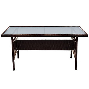 Merax Outdoor Patio PE Wicker Rattan Sofa Dining Set with Removable Cushions empered Glass Tea Table for Backyard, Poolside, Deck, Blue,6 Piece