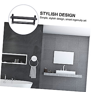 PRETYZOOM 1 Set Storage Rack Bath Towel Rack Towel Racks Bar Black Towel Hook Hanger Organizer Black Stand Vintage Bathroom Towel -Mounted Aviation Aluminum Space Aluminum