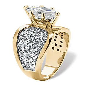 PalmBeach Yellow Gold-Plated Marquise Cut Cubic Zirconia and Round Simulated Crystals Engagement Ring Sizes 7-12 Size 9