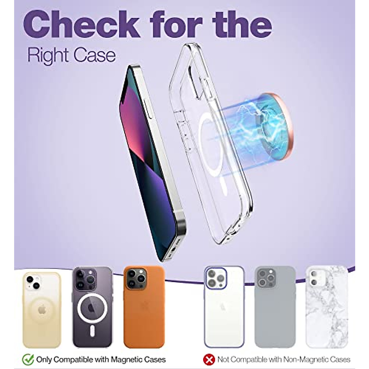 SURITCH Magnetic Cell Phone Ring Holder Grip for iPhone 14/13/12(pro, pro max, Plus, Mini), Finger Grip Folding Adjustable Kickstand for All Magsafe iPhone-Compatibles, Lavender