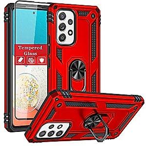 SunRemex Galaxy A53 5G Case [Military Grade] with Tempered Glass Protector & Kickstand - Red
