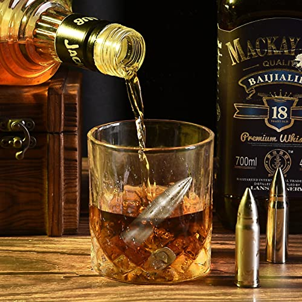 Gifts for Men Dad, Christmas Stocking Stuffers, Whiskey Stones Set of 6 with Wooden Gift Box, Drinking Gifts for Him Boyfriend Husband Grandpa, Ideas for Anniversary Birthday Wedding Housewarming