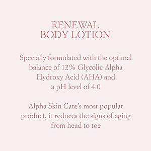 Alpha Skin Care Revitalizing Body Lotion with 12% Glycolic AHA, Simple and Effective Multi-Purpose Daily Moisturizer Hydrates and Exfoliates with Acne Treatment, Anti-Aging, Smoothing Properties