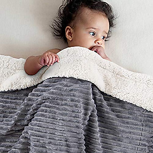 EMME Baby Blanket Fuzzy Sherpa Fleece Blanket Soft Reversible Warm Receiving Blankets for Toddler, Infant, Boys and Girls Gift Reversible Cozy Blanket for Crib, Stroller, Nap, Outdoor (Grey, 30"x40")