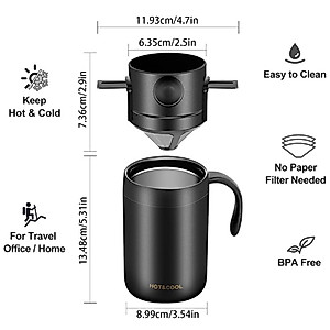 Vacuum Insulated Tumbler - Travel Coffee Mug Leak-Proof Lid | Coffee Mug | Heat Resistant 304 Stainless Steel | 2-Layer Non-Slip Base Drinkware for 12+ Hours Cold & 6+ Hours Hot Beverage Retention