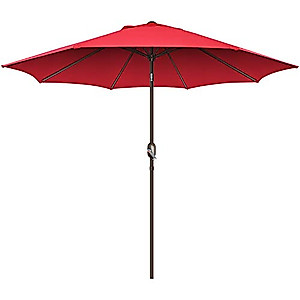 Funsite 9ft Patio Umbrella, UV Protect Pool Umbrella with Heavy Duty Pole, Ventilate Design Outdoor Umbrella with Push Botton Tilt & Crank Ideal for Garden, Lawn, Deck, Backyard&Pool, Red