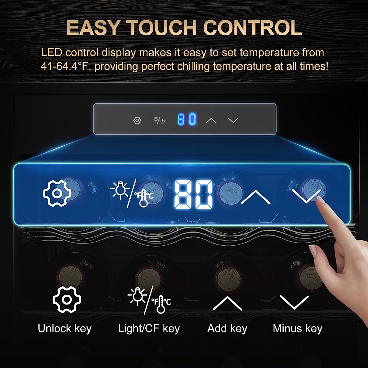 BODEGACOOLER 24 Bottle wine fridge, Compressor Wine Cooler for Red, White or Champagne, Mini Fridge with 41-64.4°F Digital Temperature Control, Wine cooler for home.