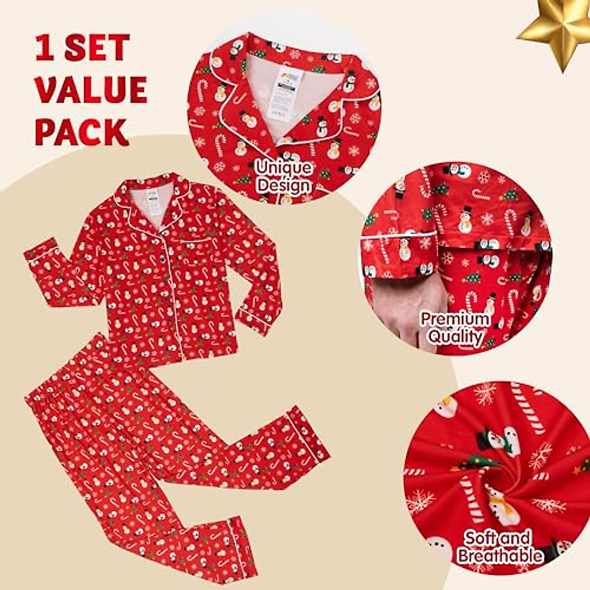 JOYIN Christmas Pajamas for Couples, Xmas Matching Family Pajamas Red Suit Set for Men, Snowman&Snowflake Holiday Pajamas Sleepwear Loungewear-XL
