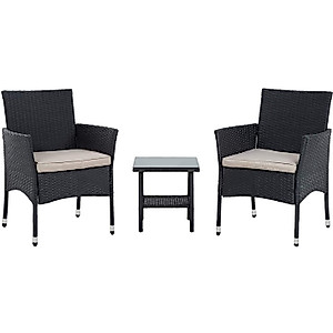 FDW Patio Furniture Set 3 Piece Patio Chair Bistro Set Outdoor Rattan Chairs Wicker Conversation Set for Backyard Porch Poolside Lawn,Black