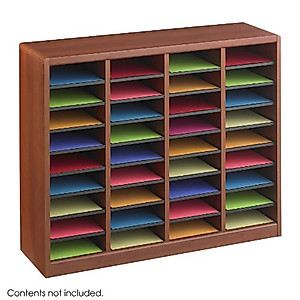 Safco Products E-Z Stor Wood Literature Organizer, 36 Compartment, 9321CY, Cherry, Durable Construction, Removable Shelves, Plastic Label Holders