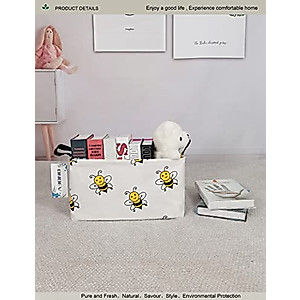 ONOEV Rectangular Folding Laundry Basket, waterproof Canvas Basket,gift basket,Suitable for children's room,Office,Clothes,Toys Storage（Bee）