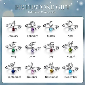 AILAAILA March Initial Birthstone Rings for Women Adjustable Dainty Letter Ring Stackable Stacking Ring for Mother Daughter Birthday Jewelry Gift A