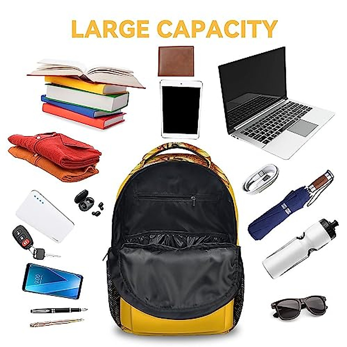 XaocNyx Bee School Backpack for Girls Boys, 16 Inch Yellow Backpacks for Kids Age 10-12, Fashion Lightweight Bookbag for Travel