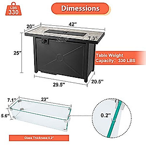 AVAWING Propane Fire Pit, 42 inch 60,000 BTU Gas Firepit Table with Glass Wind Guard, Table Lid, Fire Glass, Waterproof Cover, Outdoor Fireplace for Garden, Patio, Backyard (Dark Black)