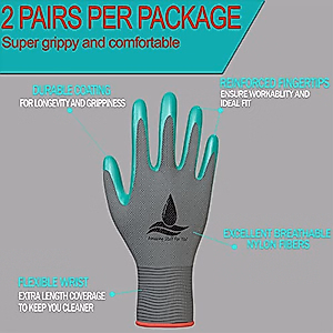 Garden Gloves Women and Men 2 pairs, Super Grippy Texture for Gardening and Work Activities - S,M,L Sizes (Medium)