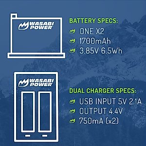 Wasabi Power Insta360 ONE X2 Battery (2-Pack) and Dual USB Charger Base Bundle Compatible with Insta360 ONE X2 Camera (Not Waterproof)