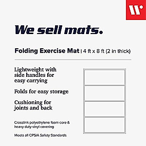 We Sell Mats - 4 ft x 8 ft x 2 in Personal Fitness & Exercise Mat for Home Workout - Lightweight and Folds for Carrying – All Purpose Home Gym Mat – Thick Mat for Yoga, Pilates, Stretches
